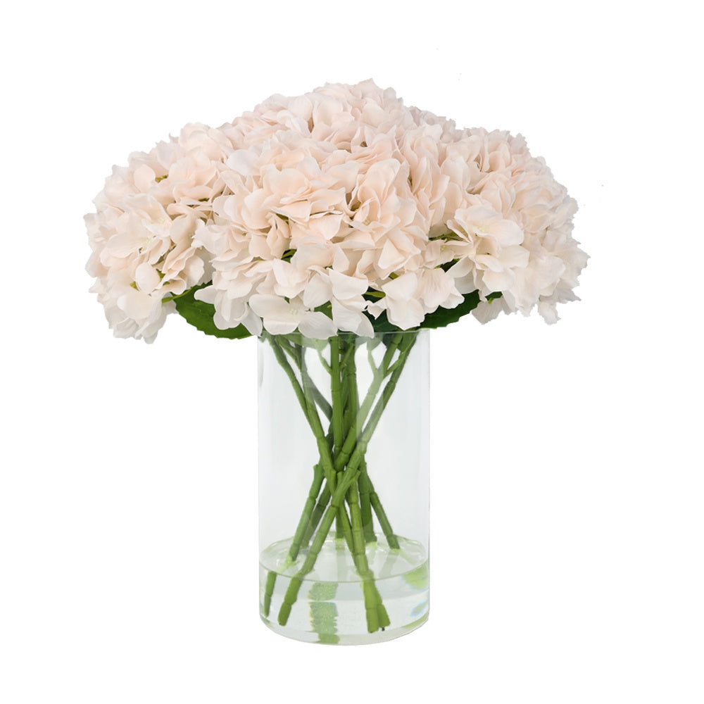 Champagne Artificial Hydrangea Arrangement in Cylindrical Vase - Tall