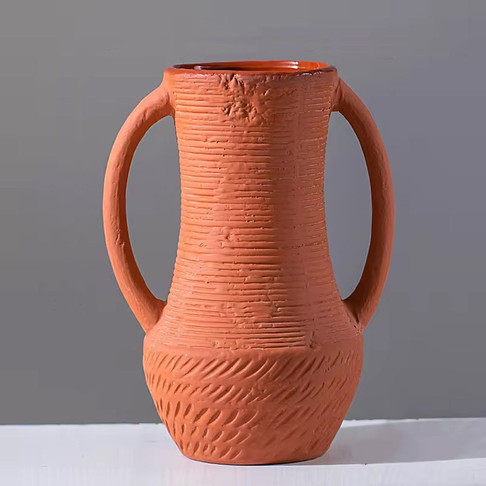 Clay Colored Ceramic Vessel with Handle Detail LT1002-A