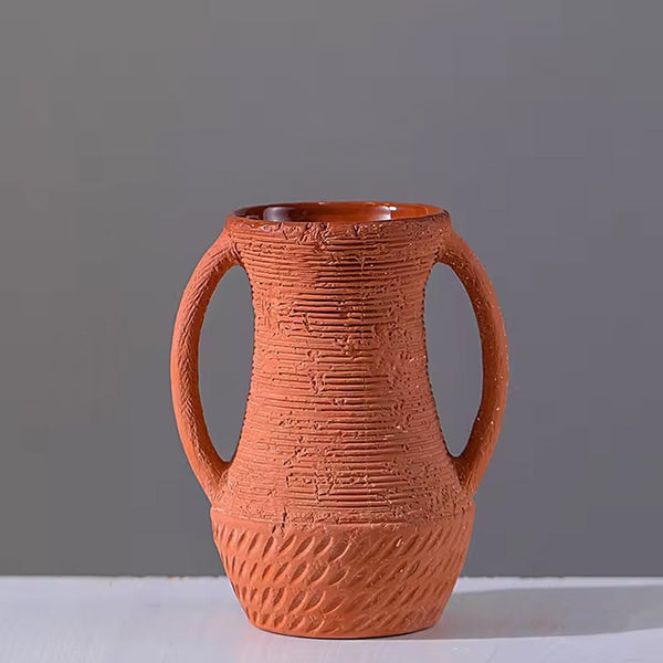 Clay Colored Ceramic Vessel with Handle Detail LT1002-B