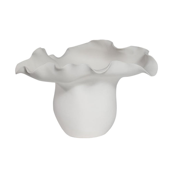 White Ceramic Vase with Ruffle Mouth Detail SG1027848W06