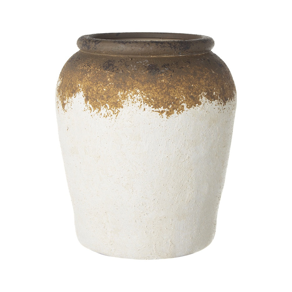 Aged White & Brown Ceramic Vessel 460182