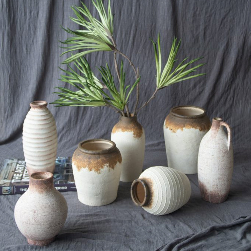 Aged White & Brown Ceramic Vessel 460182